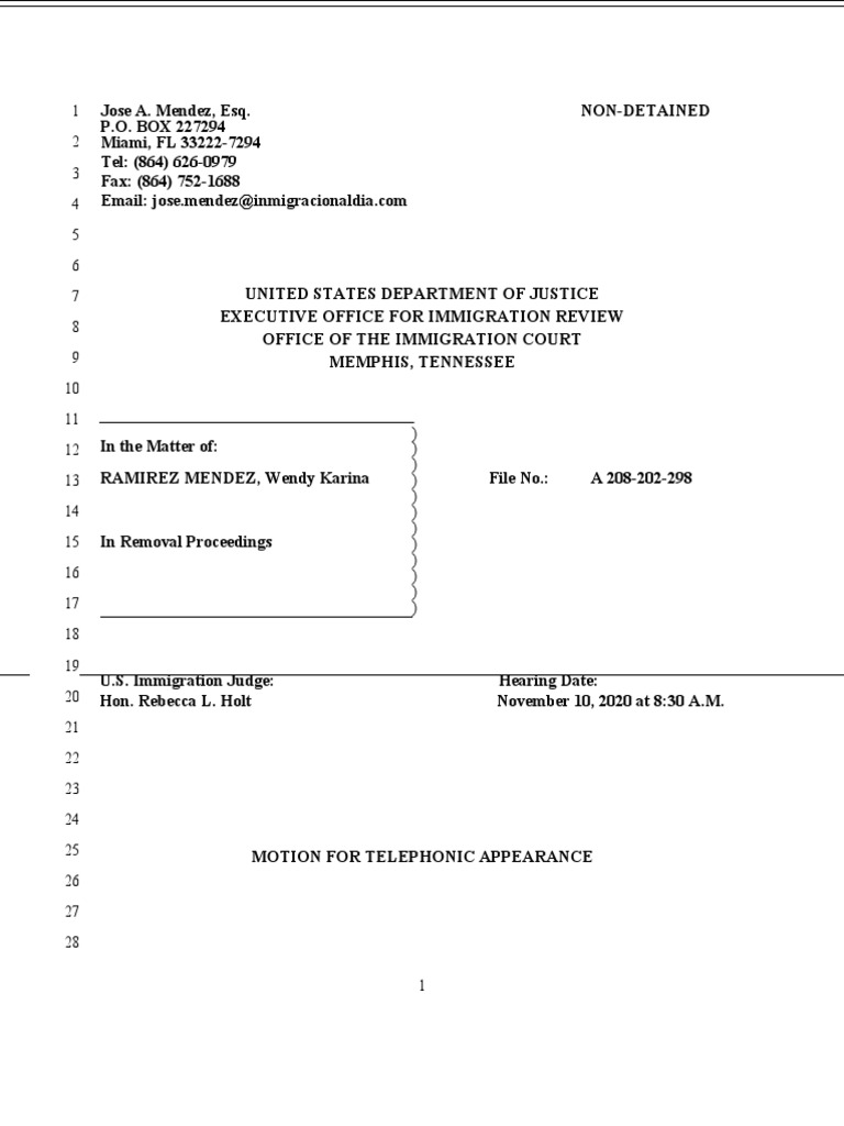 Motion For Telephonic Appearance - Abogado Jose - Wendy Karina RAMIREZ ...