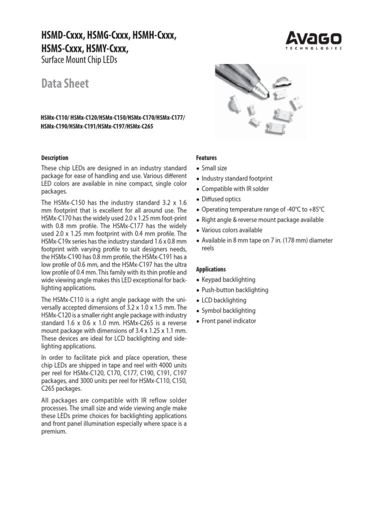 Data Sheet: HSMD-CXXX, HSMG-CXXX, HSMH-CXXX, HSMS-CXXX, HSMY-Cxxx | PDF | Backlight | Printed ...