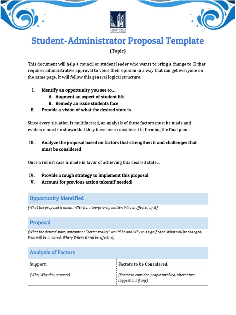 Student-Administrator Proposal Template Make A Copy of This Template | PDF