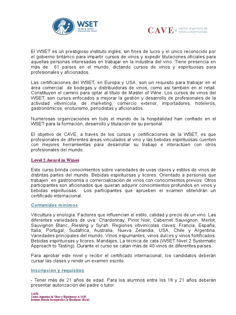 WSET Nivel 2 | PDF | Vino | Uva