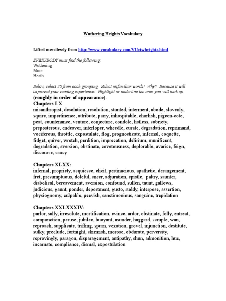 Wuthering Vocab | PDF | Heathcliff (Wuthering Heights) | Wuthering Heights