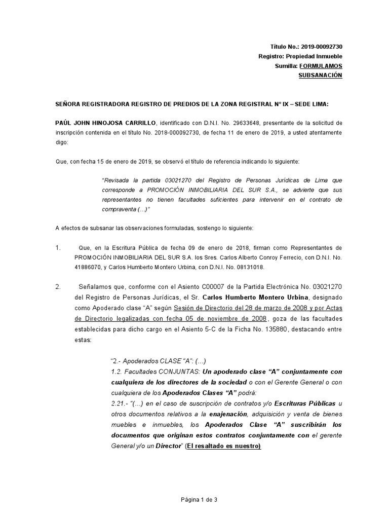 Subsanación Título 2019-00092730 | PDF | Justicia | Crimen y violencia