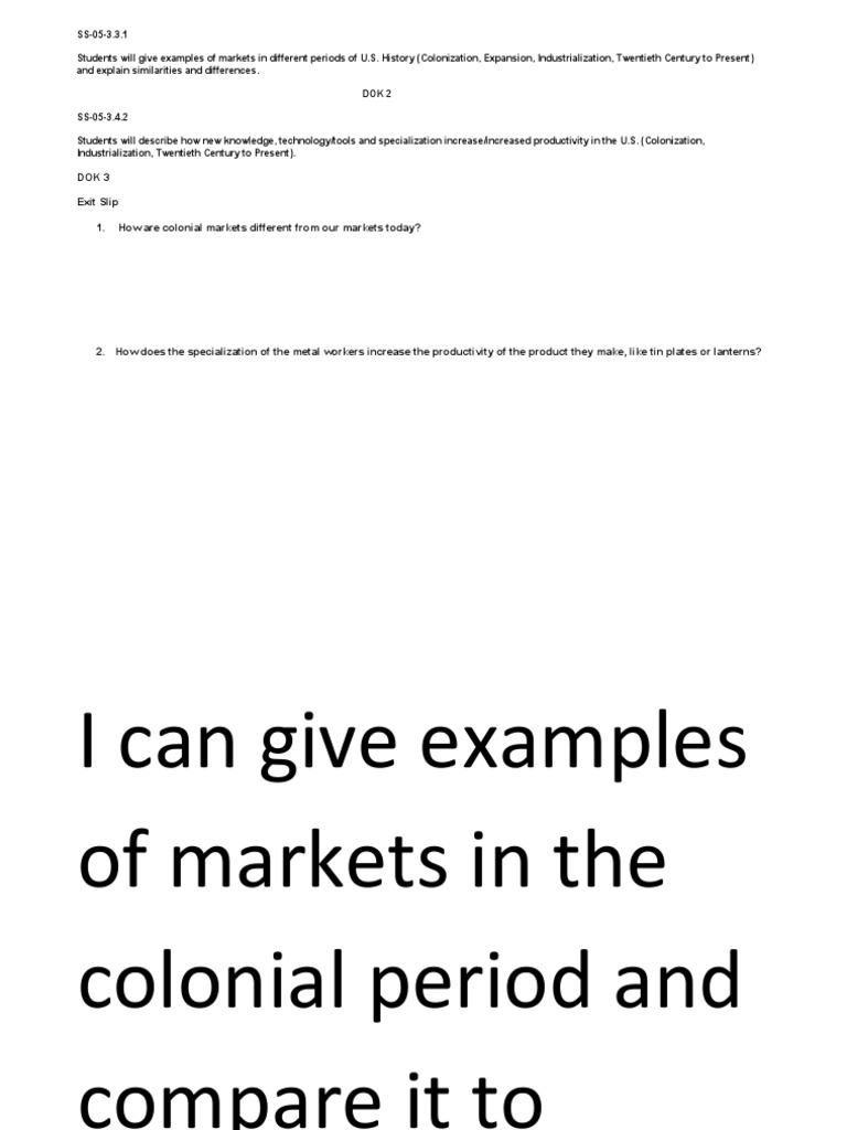 Colonial I Can Statements | PDF