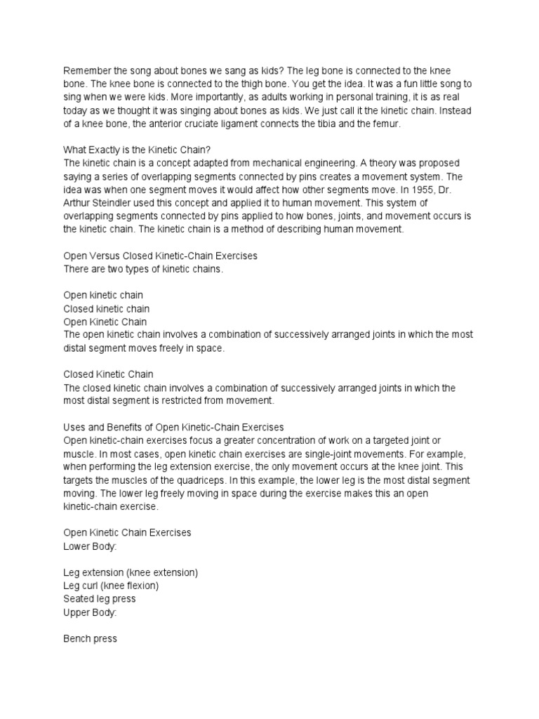 Kinetic Chain Exercises - Open Versus Closed | PDF | Knee | Anatomical ...