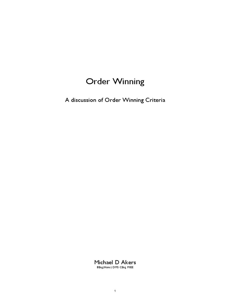 A Discussion of Order Winning Criteria | PDF | Life Cycle Assessment ...