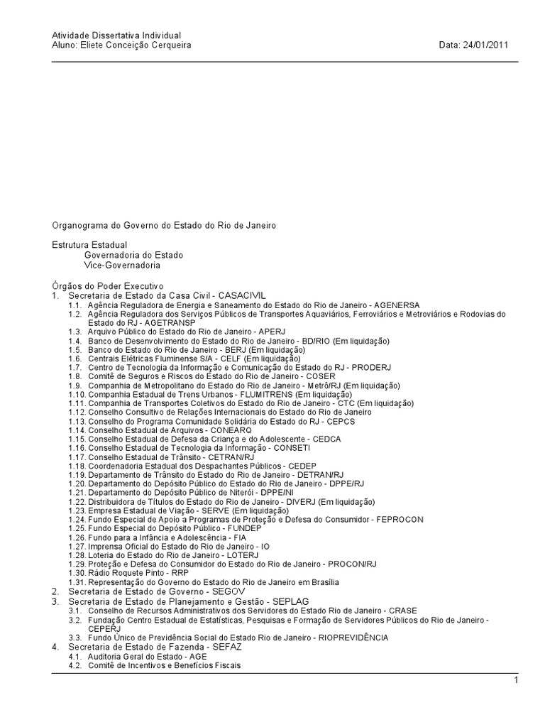 Organograma do Governo do RJ | PDF | Rio de Janeiro | Estado