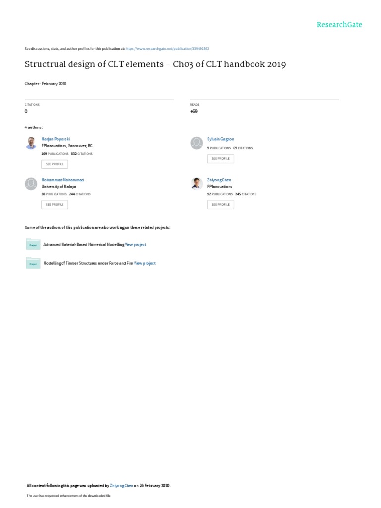 Structrual Design of CLT Elements - Ch03 of CLT Handbook 2019 - 2020 | PDF