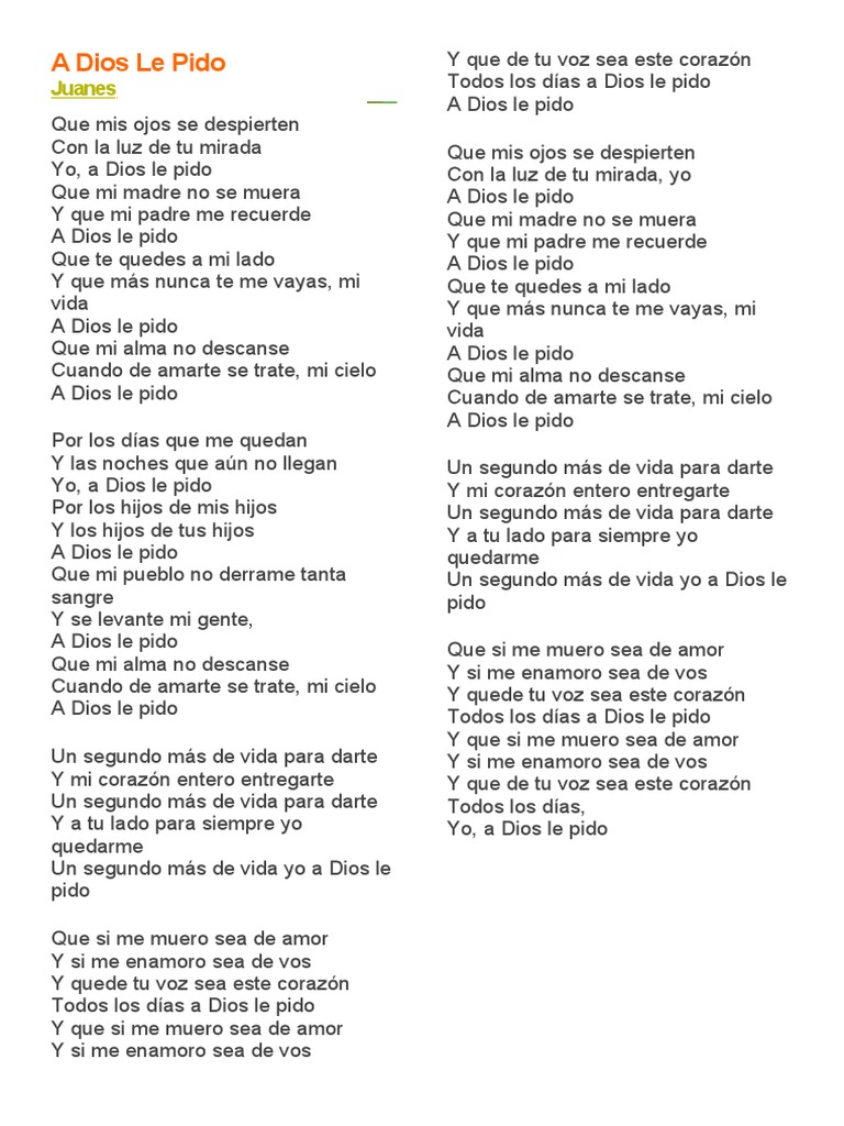 A Dios Le Pido | PDF | Amor