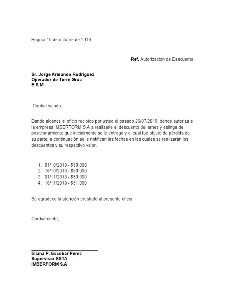 Carta de Descuento | PDF