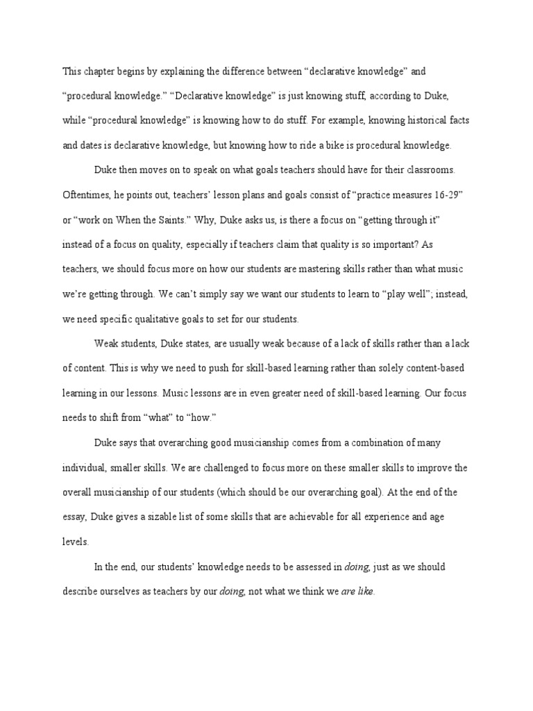 Duke What To Teach Summary | PDF