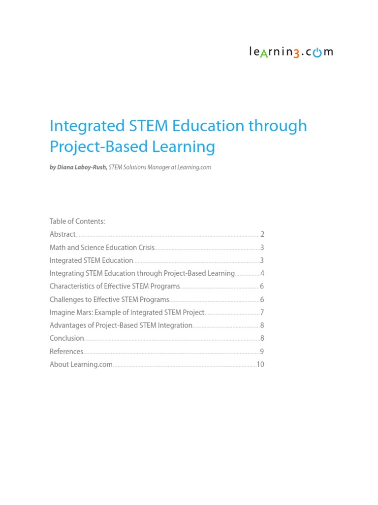 Integrating Stem Education Through Project Based Learning Pdf Project Based Learning