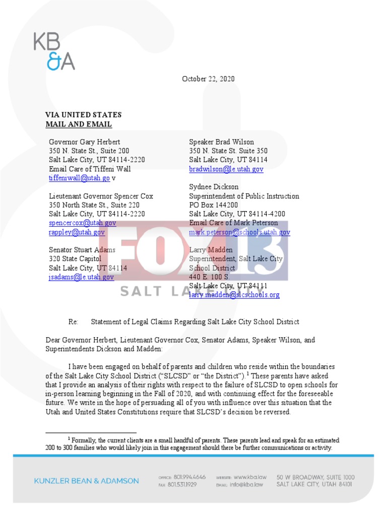 SLC School District - Legal Claims Letter | PDF | Equal Protection ...