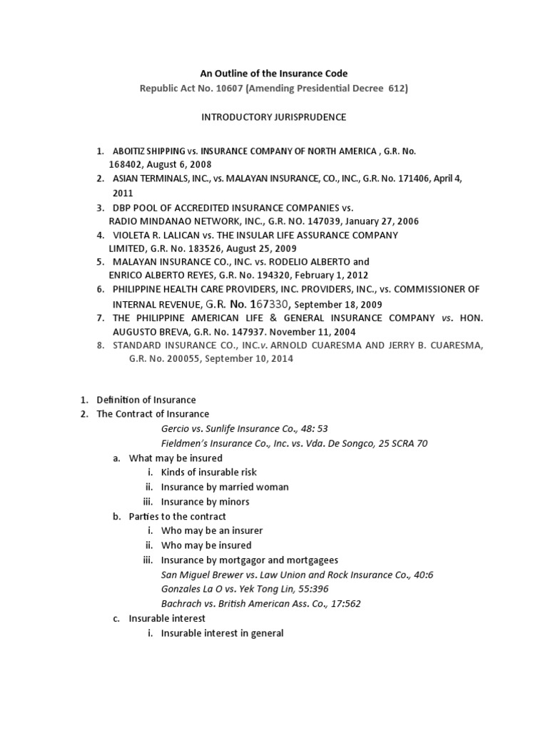 UPDATED An Outline of The Insurance Code | PDF | Insurance | Civil Law ...