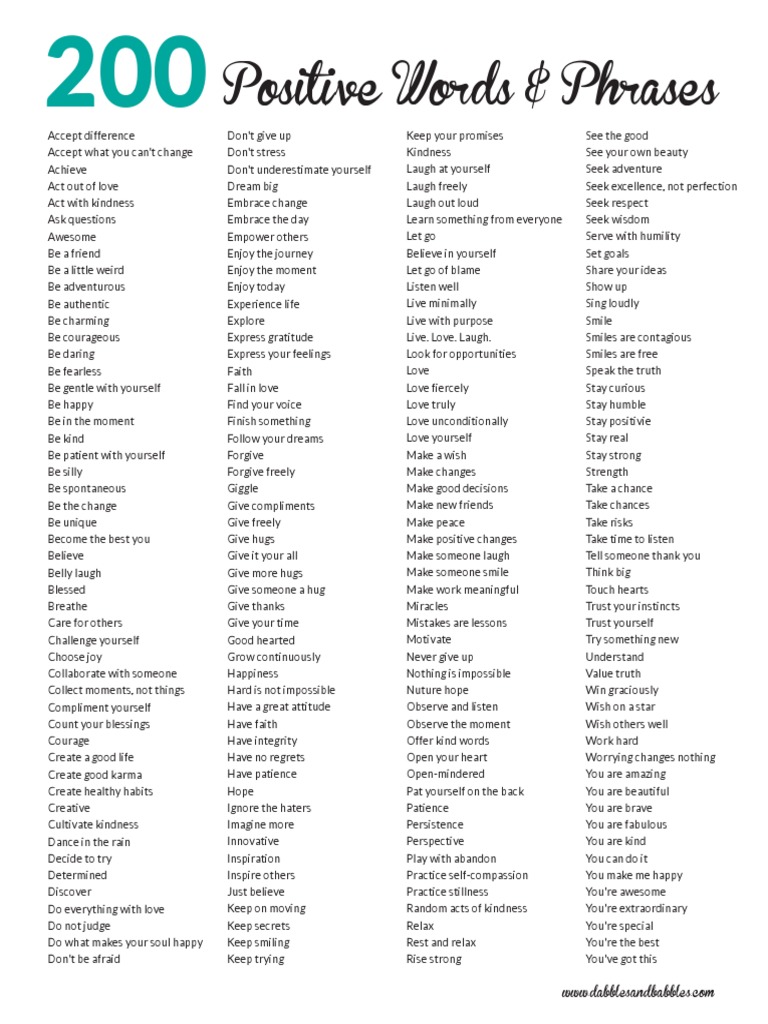 200 Positive Words List PDF | PDF | Hope | Love