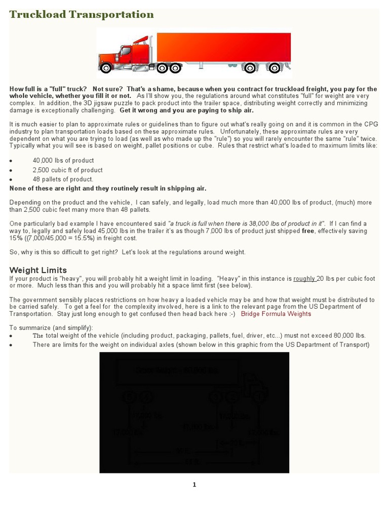 Weight Limits: Bridge Formula Weights | PDF | Cargo | Trailer (Vehicle)