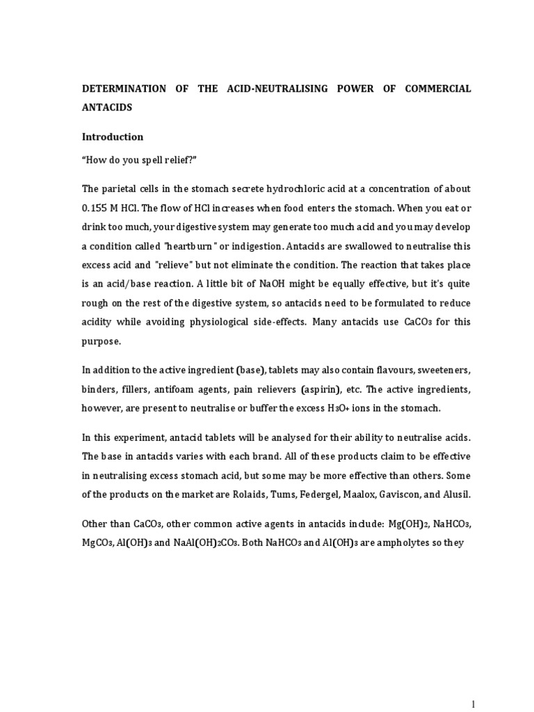 Lab 4 - DETERMINATION OF THE ACID-NEUTRALISING POWER OF COMMERCIAL ...
