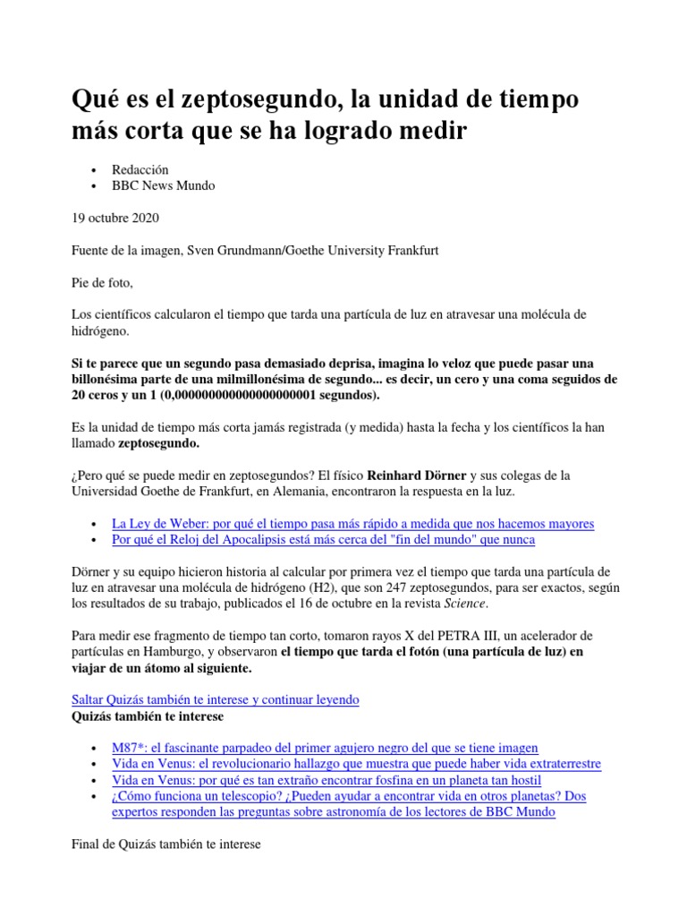 Qué Es El Zeptosegundo | PDF | Fotón | Electrón