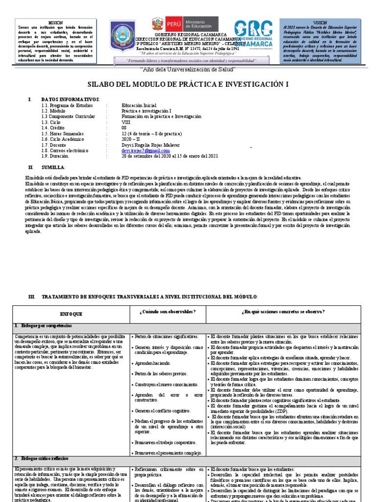 Silabo de Practica e Investigacion | PDF | Aprendizaje | Maestros