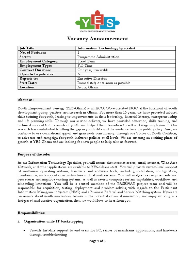 Vacancy Announcement: Page 1 of 3 | PDF | Computer Network | Domain ...