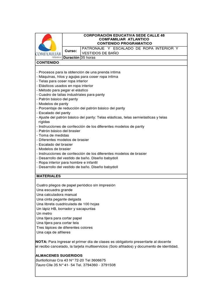 Patronaje Y Escalado De Ropa Interior Y Vestidos De Baxo Pdf