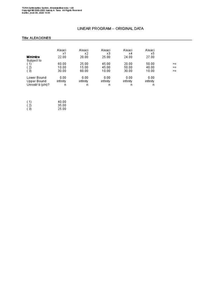 Linear Program - Original Data Linear Program - Original Data | Download Free PDF | Theoretical ...
