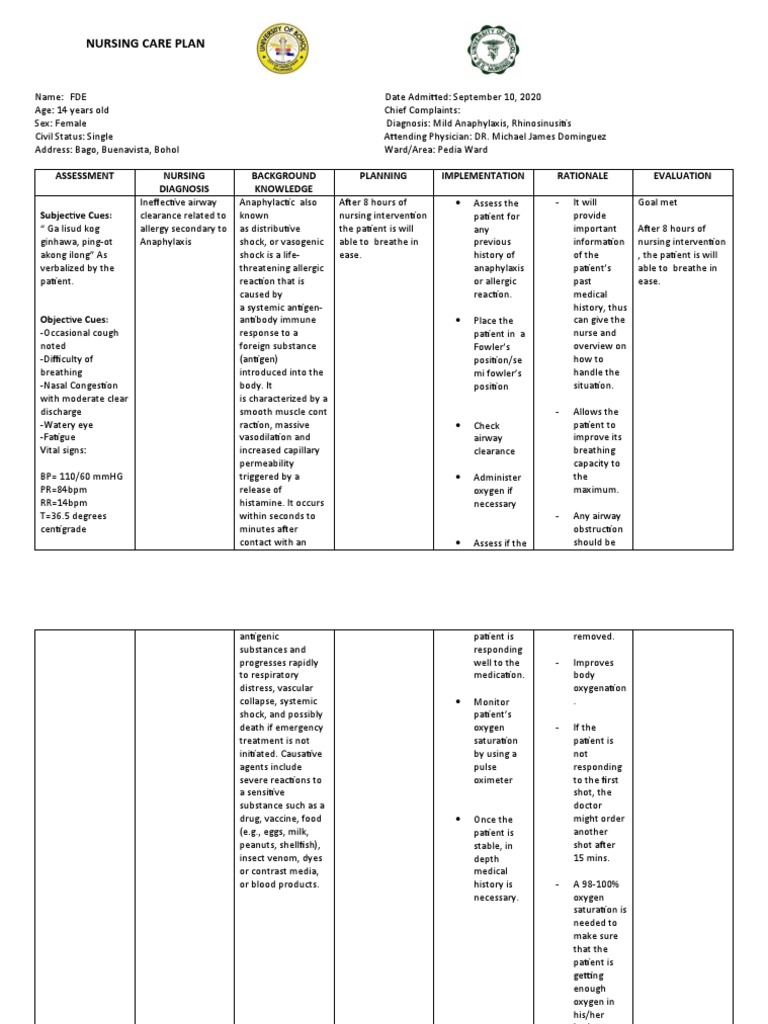 Nursing Care Plan: Assessment Nursing Diagnosis Background Knowledge ...
