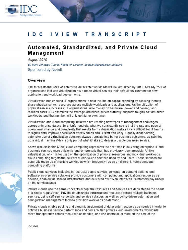 Idc Iview Transcript: Automated, Standardized, and Private Cloud Management | PDF | Cloud ...
