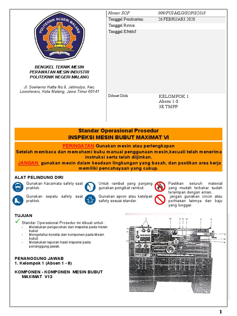 SOP Mesin Bubut Inspeksi | PDF