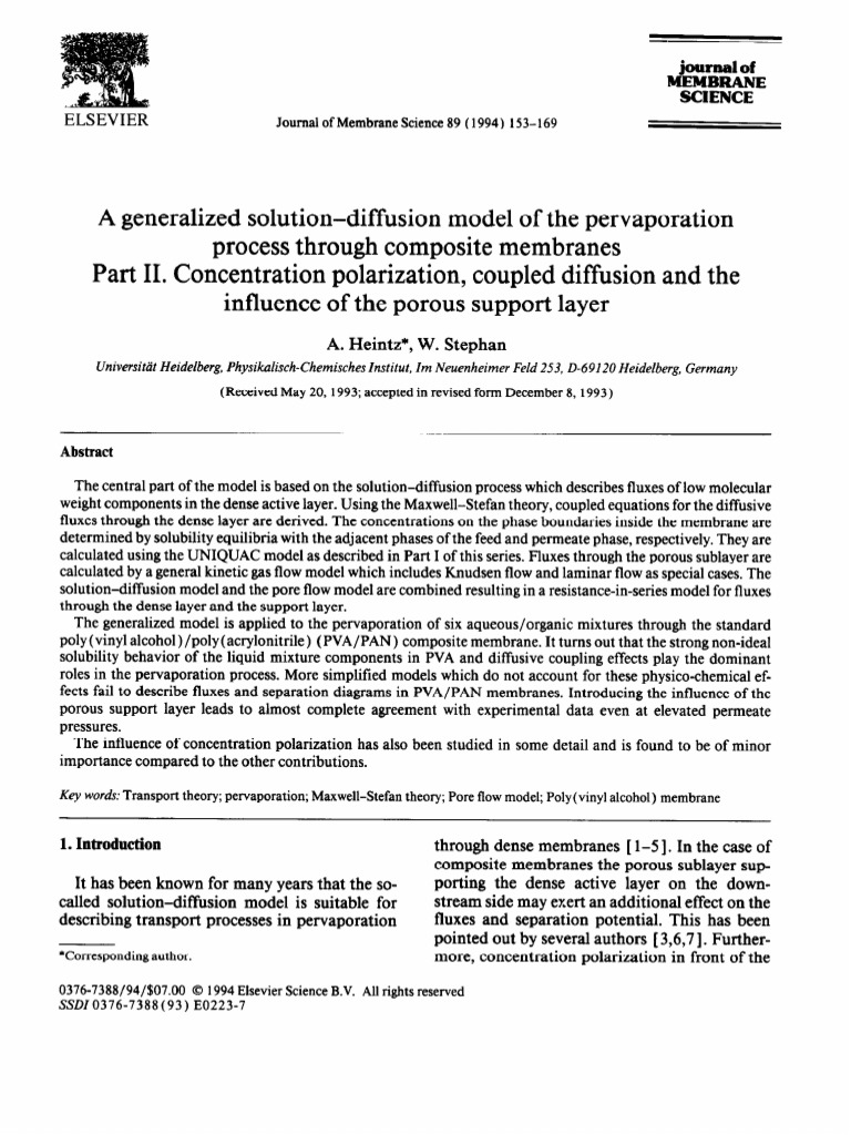 A Generalized Solution-Diffusion Model of The Pervaporation Part II PDF | PDF | Diffusion | Membrane