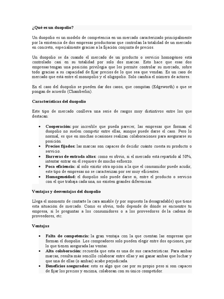 22 Qué Es Un Duopolio | PDF | Oligopolio | Mercado (economía)