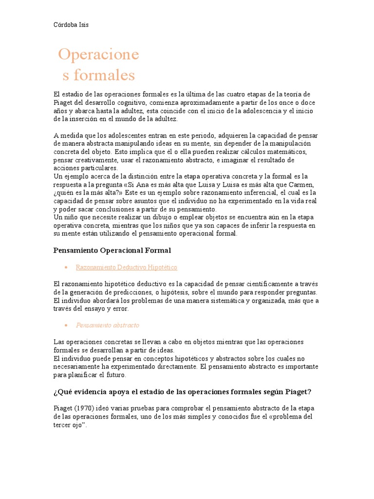 Operaciones Formales | PDF | Desarrollo cognitivo | Epistemología