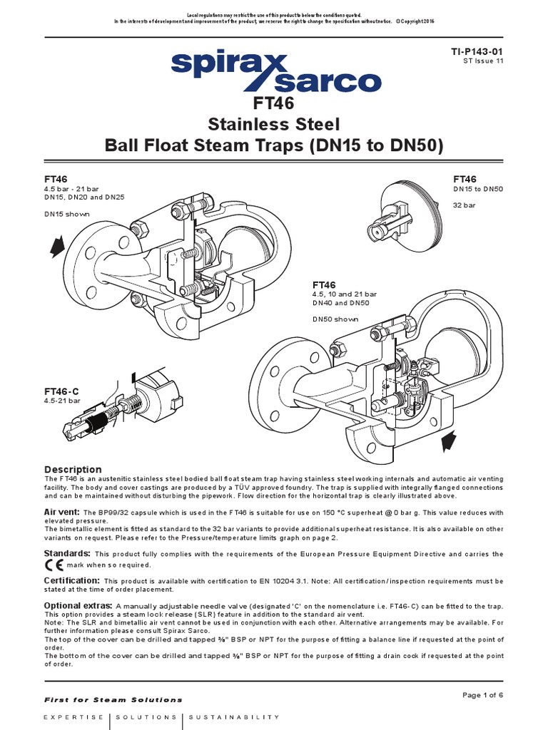 FT46 Stainless Steel Ball Float Steam Traps (DN15 To DN50) : Air Vent ...