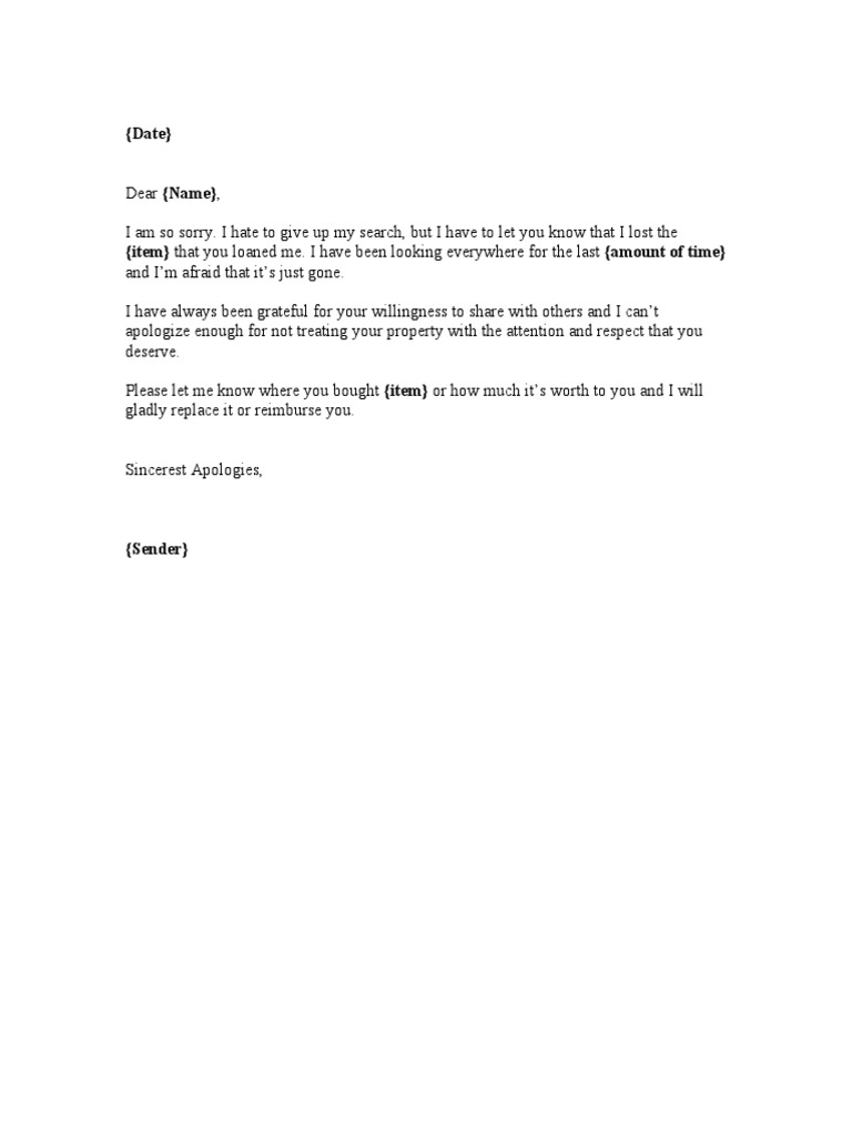 Apology Letter For Lost Item | PDF