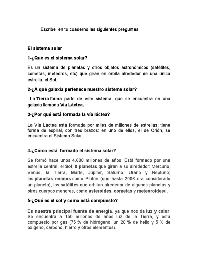 Sistema Solar Cuestionario | PDF | Sistema solar | Planetas
