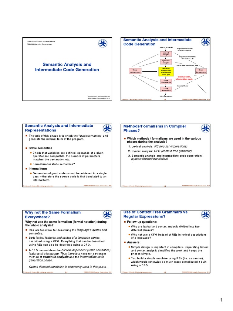 Semantic Analysis and Intermediate Code Generation Intermediate Code Generation | PDF | Compiler ...