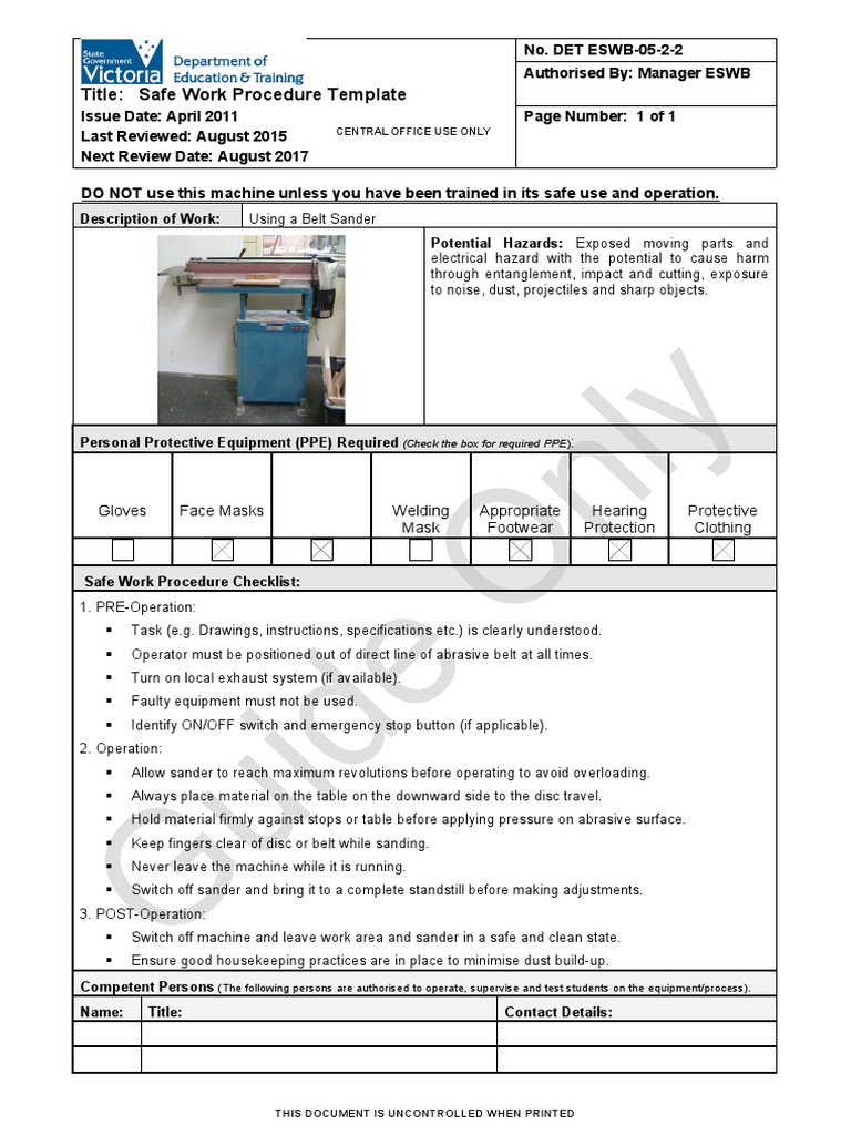 Title: Safe Work Procedure Template | PDF | Personal Protective ...