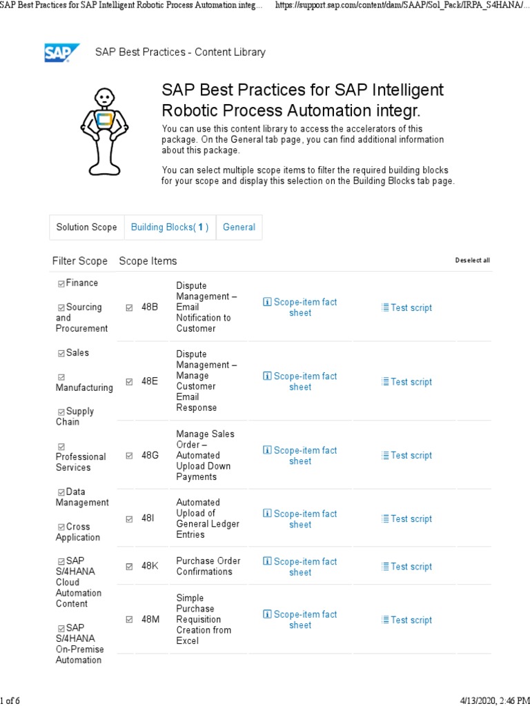 SAP Best Practices For SAP Intelligent Robotic Process Automation Integr | PDF | Automation | Sap Se
