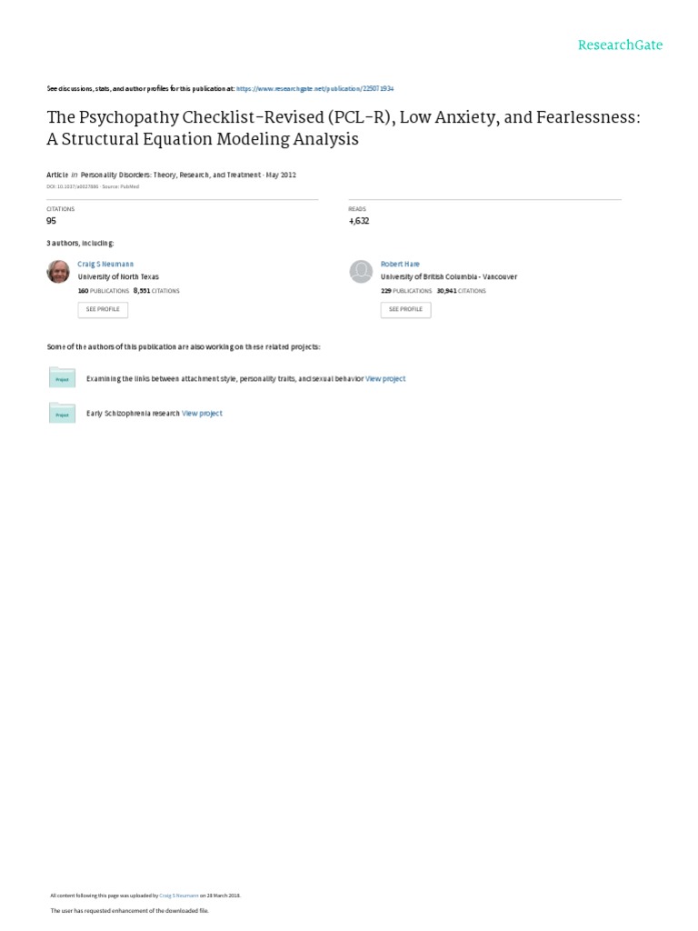The Psychopathy Checklist-Revised PCL-R Low Anxiet PDF | Download Free ...