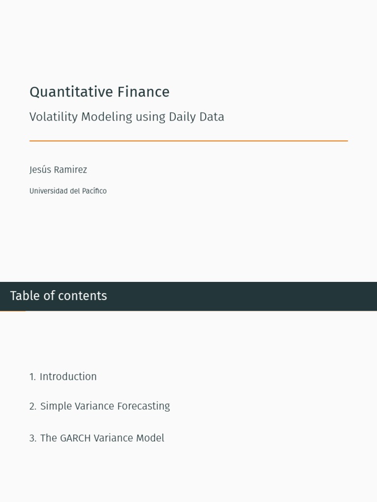 Volatility Modeling Using Daily Data | PDF | Volatility (Finance) | Mathematical And ...