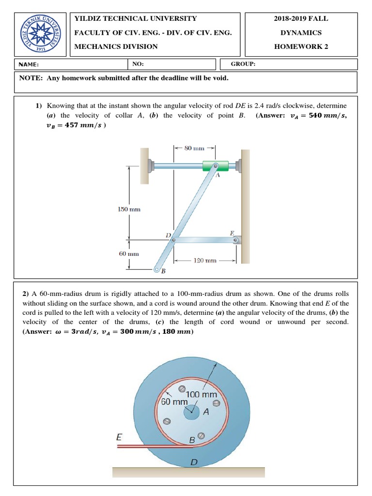 Dynamics Homework 2 | PDF | Velocity | Spacetime
