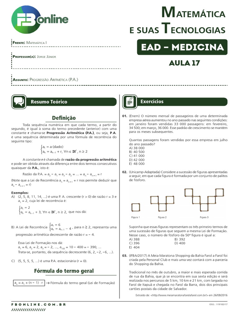 AULA17 Matemática | PDF | Sequência | Conceitos matemáticos