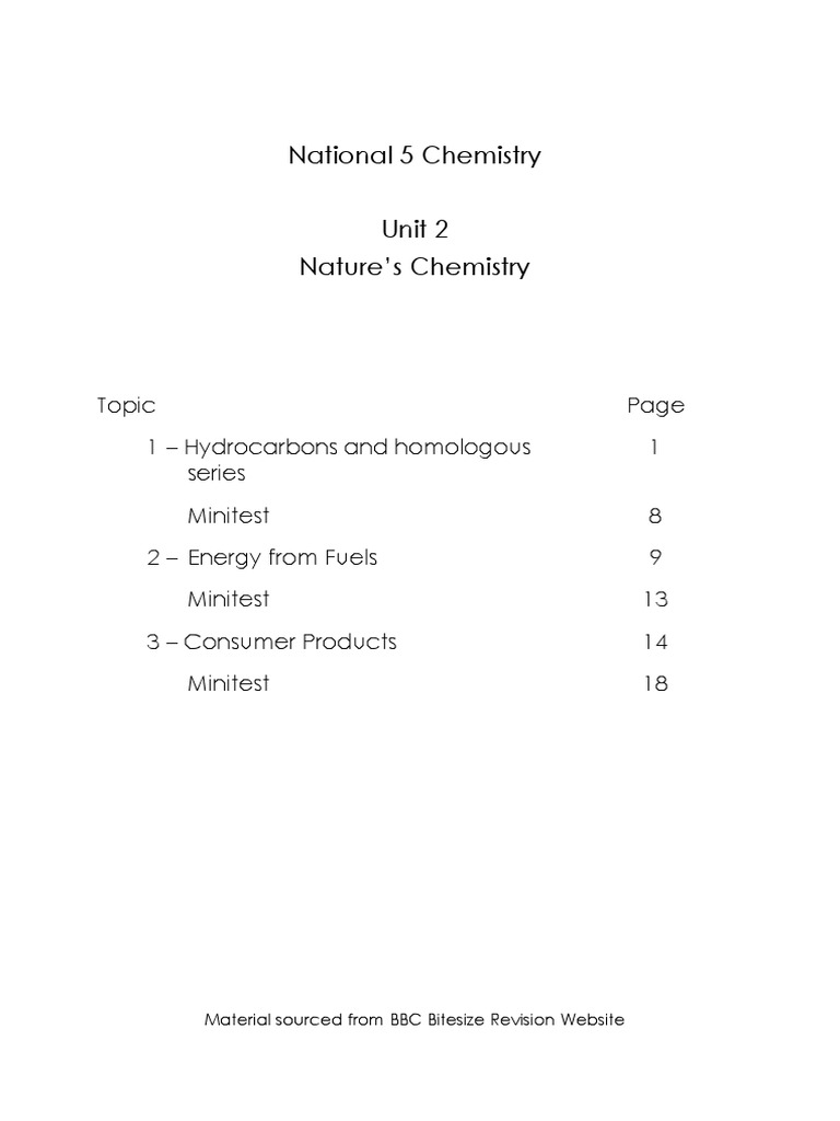 National 5 Chemistry Unit 2 Nature's Chemistry | PDF | Alkene | Alkane
