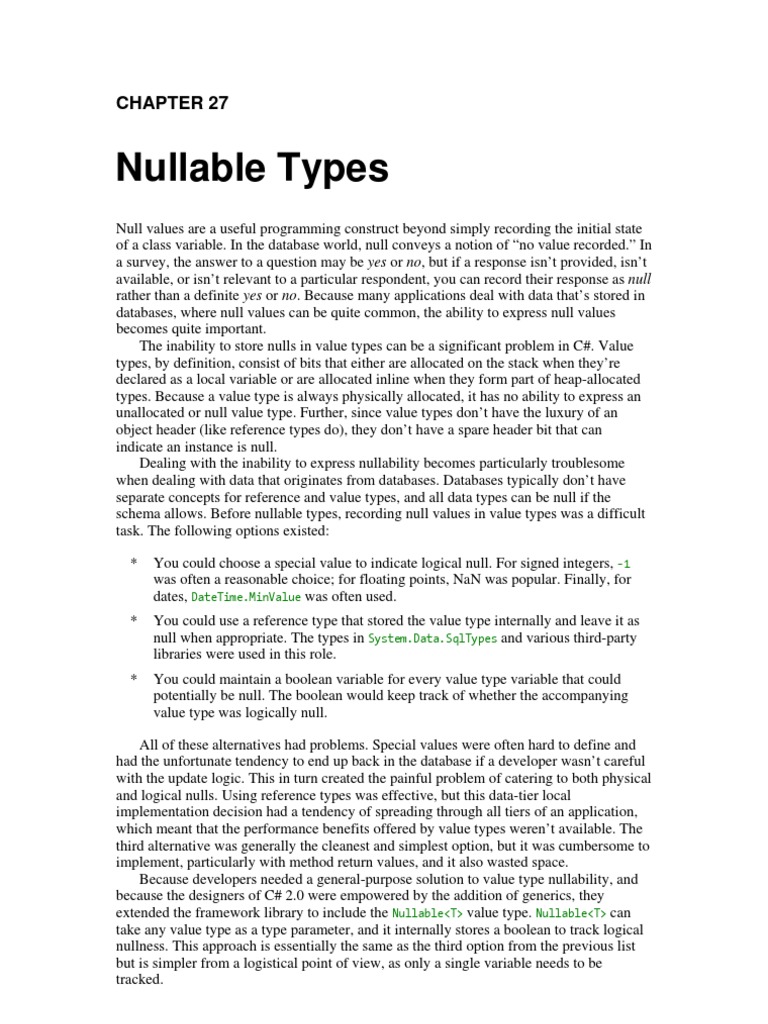Nullable Types: - 1 Datetime - Minvalue | PDF | C Sharp (Programming ...