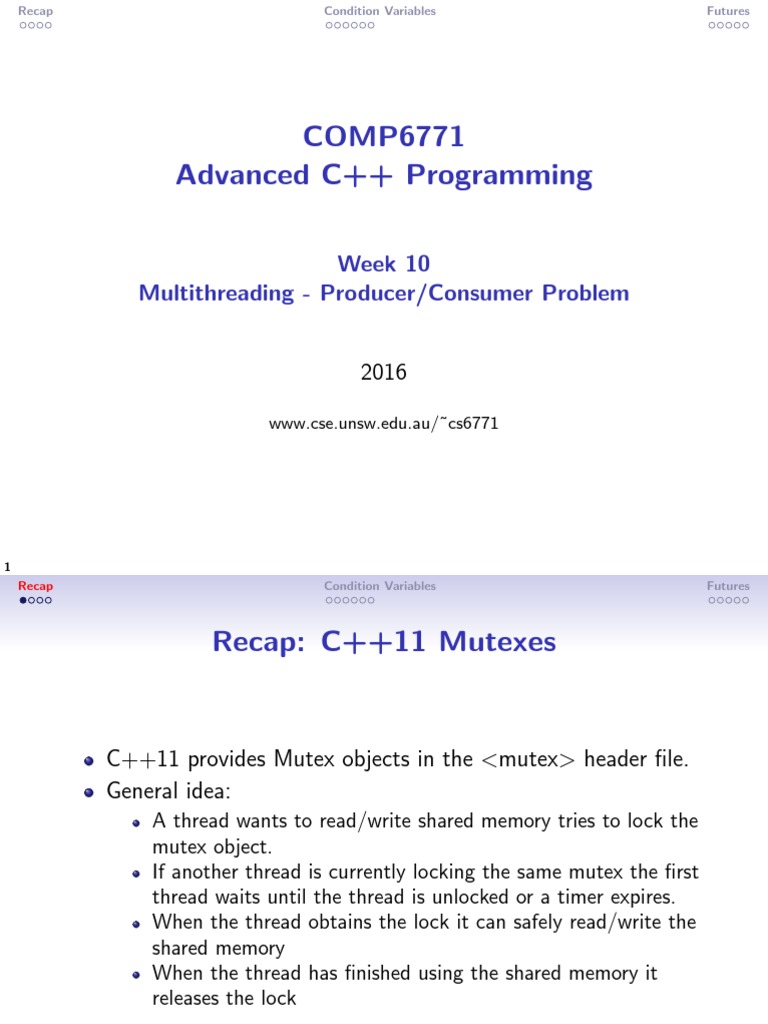 COMP6771 Advanced C++ Programming: Week 10 Multithreading - Producer/Consumer Problem | PDF ...