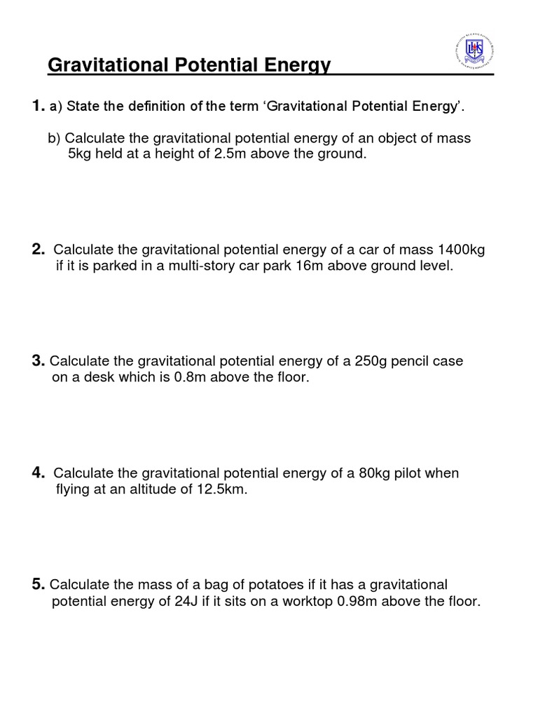 Gravitational Potential Energy Problems | PDF | Home & Garden | Science ...