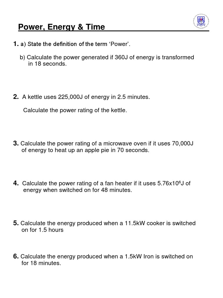 Power and Energy Calculations Guide | PDF | Technology & Engineering