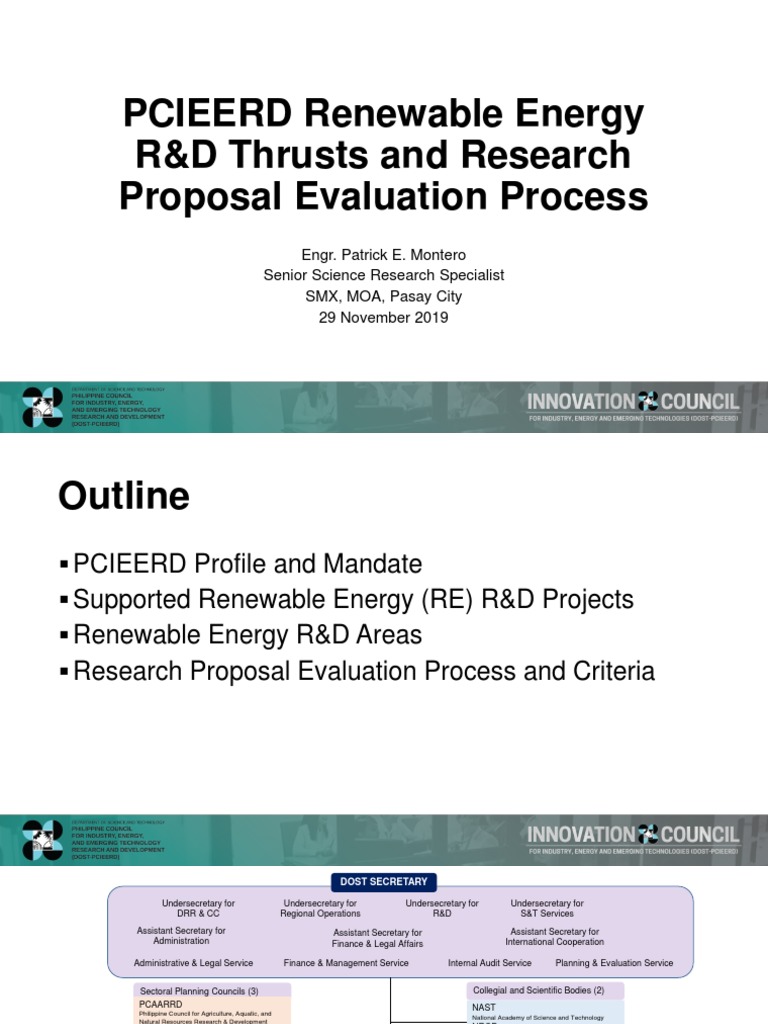 PCIEERD Renewable Energy R&D Thrusts and Research Proposal Evaluation ...