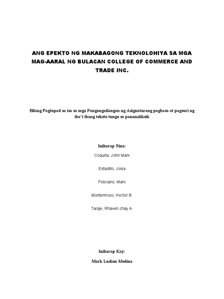 Ang Epekto NG Makabagong Teknolohiya Sa | PDF