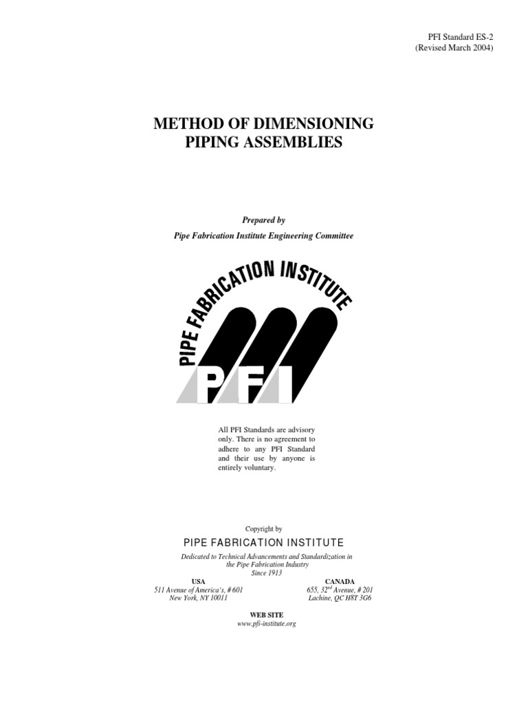 Method of Dimensioning Piping Assemblies: Prepared by Pipe Fabrication ...