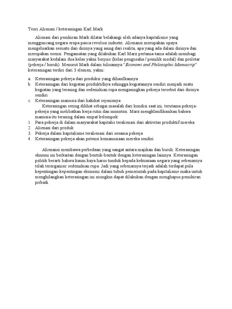 Teori Alienasi Karl Marx dalam Kapitalisme | PDF | Politik | Sejarah